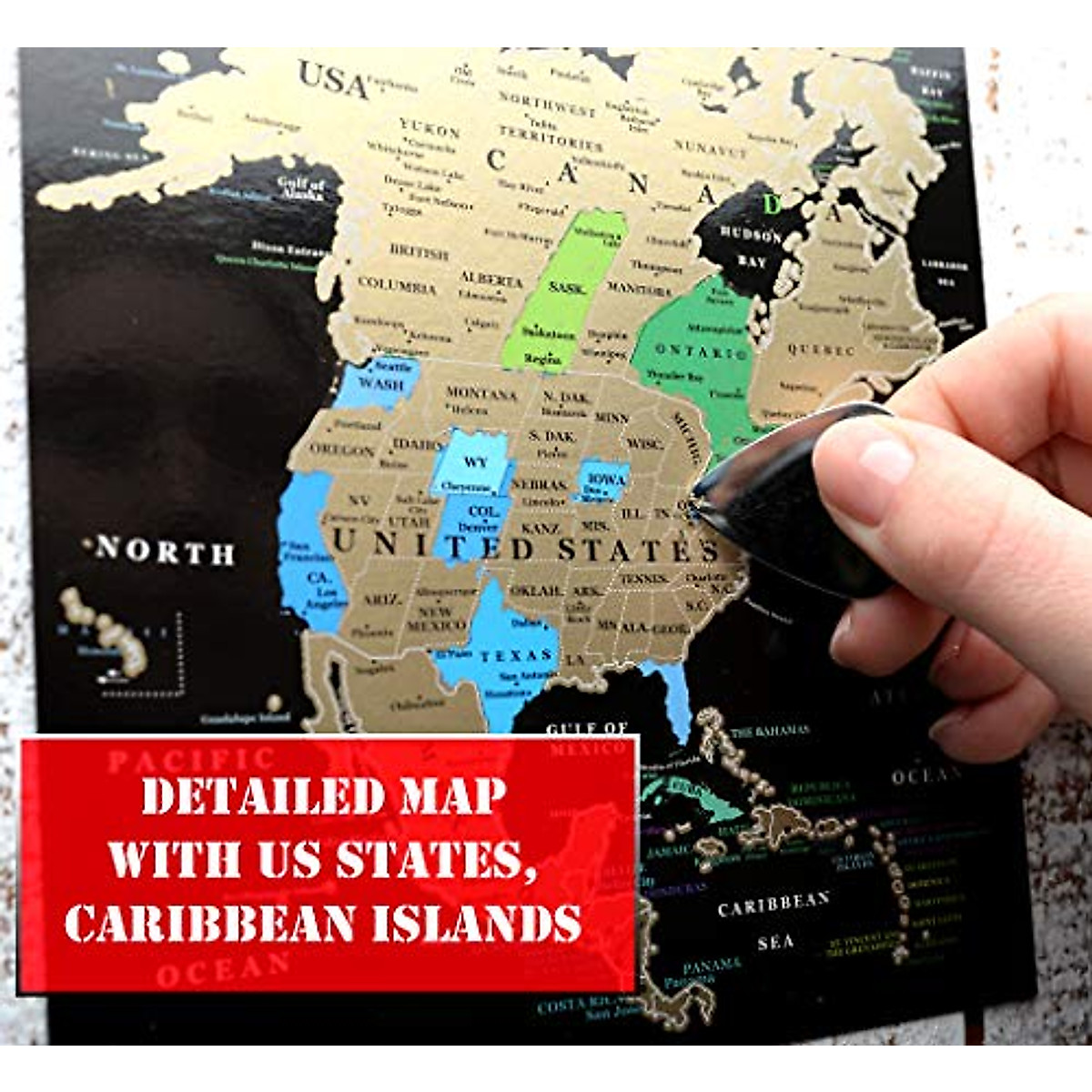 Scratch off map World Scratch card Greeting Cards Detailed 6 Continents wall map Scratch Card Black Gold Push Pin map for Travelers personalized by Mymap