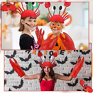 Newcotte 2 Pcs Halloween Crab Lobster Costume Set Funny Hat Latex Giant Crab Claws Gloves for Men Women Cosplay Party(Crab Style)
