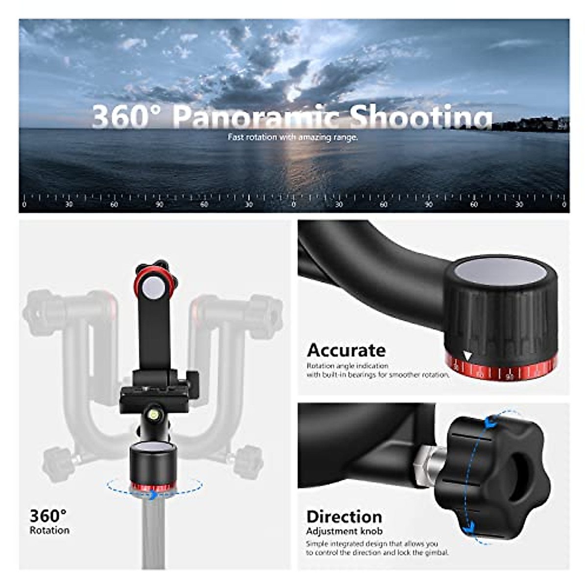 NEEWER Gimbal Tripod Head Professional Heavy Duty Aluminum Alloy with Arca Type Quick Release Plate, GM101 Supports Smoother 360 Degree Panoramic Shooting for DSLR Camera Up to 30lbs/13.6kg