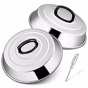 12 Inch Cheese Melting Dome Set of 2, Joyfair Basting Cover for Griddle Grilling, Outdoor Camping/Flat Top Teppanyaki, Stainless Steel Lids with Heat-Proof Handle, Heavy Duty & Dishwasher Safe
