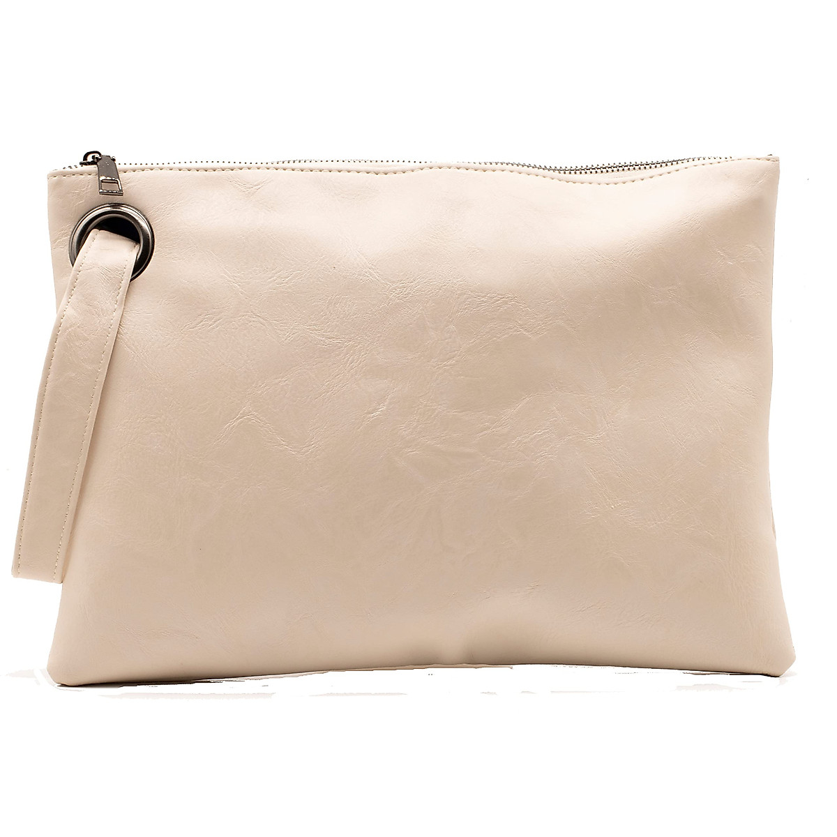 Amaze Womens Oversized Clutch Bag Large PU Leather Pouch Evening Handbags Envelope Purse with Wristlet Shoulder Lady (Beige)