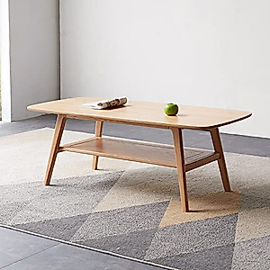 HomSof Center Table Low Table 100% Solid Wood Top Plate Desk Coffee Table,Natural Wood Writing Desk with Storage Shelf 31.5"x19.7"x17.3",Oak
