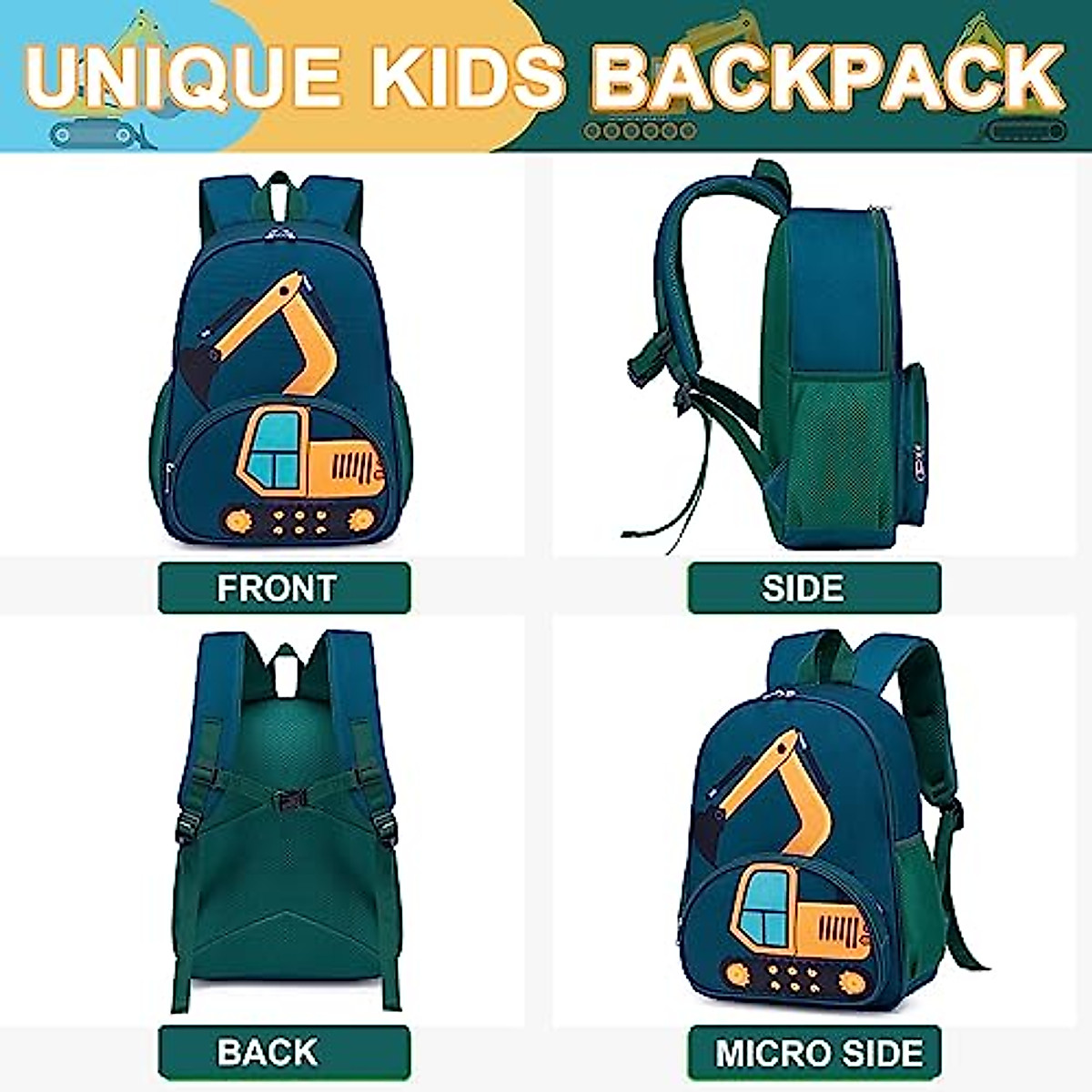 LOIDOU Toddler Backpack Boys 15 Inch Kids Preschool Kindergarten School Backpack Book Bag for Daycare Nursery Travel with Chest Strap，Fits 3 to 8 years old