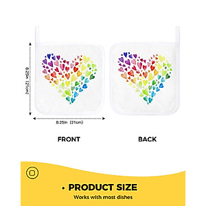 Pot Holders for Kitchen Colorful Rainbow Love Heart Heat Resistant Potholders Summer Romantic Hot Pads Non Slip Kitchen Pot Holders Set of 2 for BBQ Cooking Baking Grilling