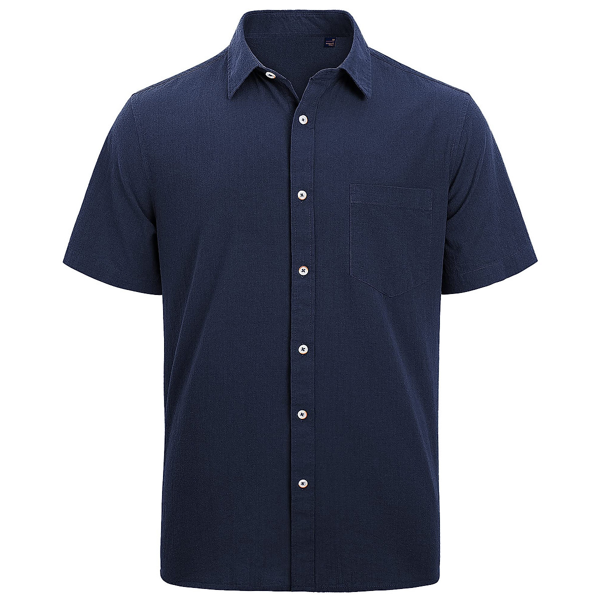 J.VER Men's Short Sleeve Linen Cotton Shirts Casual Button Down Shirt Summer Beach Tops with Pocket Navy Blue Medium