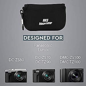 MegaGear ''Ultra Light'' Neoprene Camera Case Bag with Carabiner for Panasonic Lumix DC-ZS80, DC-ZS70, DMC-ZS100, DC-TZ95, DC-TZ90, DMC-TZ100 (Black)