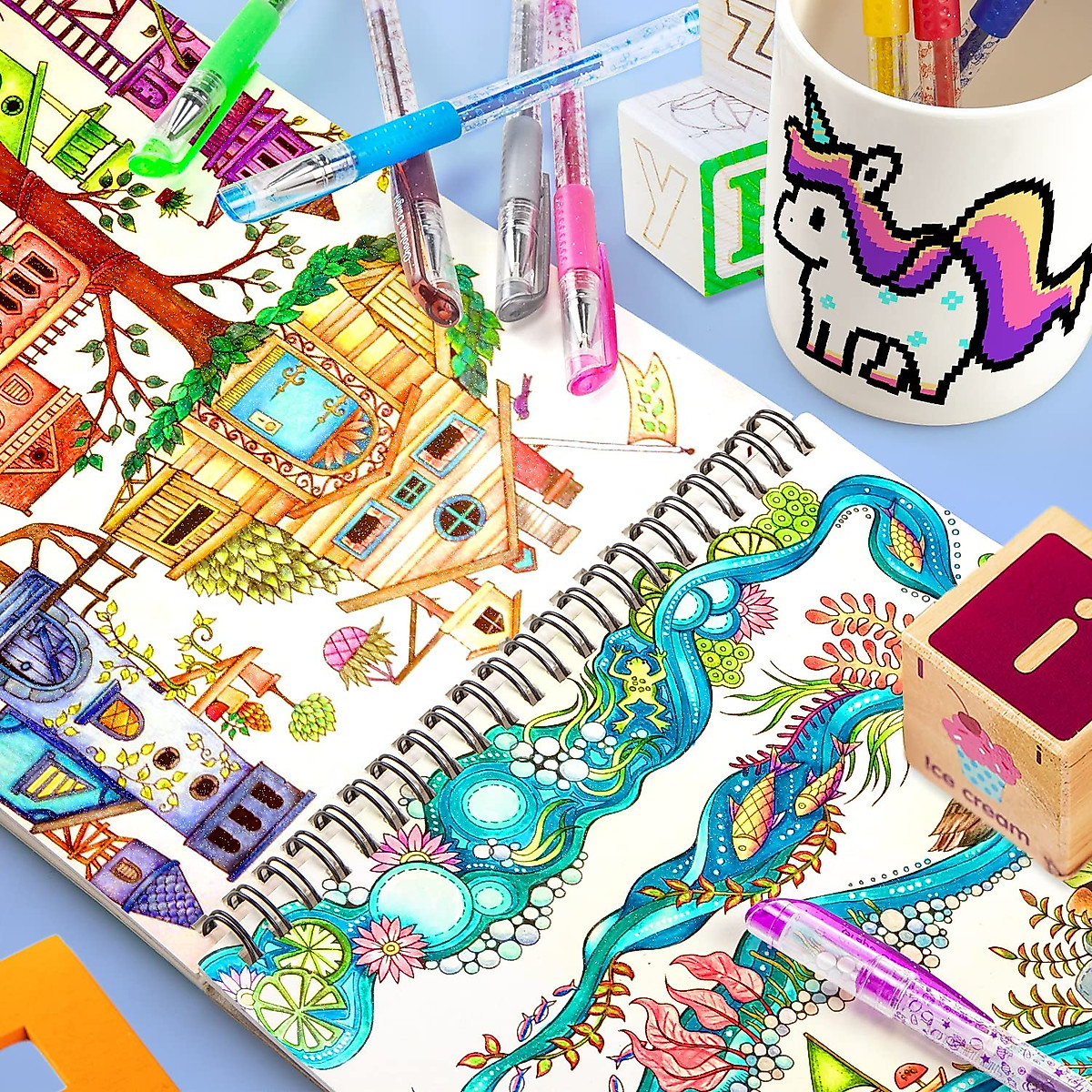 Fruity Scented Gel Pens, Sunacme Sweet Scented Glitter Gel Pens, Cute School Supplies for Coloring, Journaling, Drawing, Note Taking - 24 Pack Gift Idea