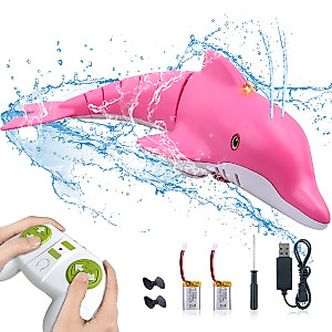 LAFALA Pink Remote Control Dolphin Toy 2.4G High Simulation Cartoon Dolphin Remote Control for Swimming Pool Bathroom Great Gift RC Boat Shark Toys for 6+ Year Old Boys and Girls (with 2 Batteries)
