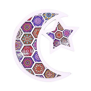 Wooden Eid Mubarak Dessert Tray, Ramadan Kareem Moon Star Shape Tray, Wooden Artistic Party Serving Tableware Tray Display Wood Decoration for Parties, Weddings (White Star)