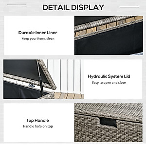 Outsunny 113 Gallon Deck Box, Rattan Outdoor Storage Box, Waterproof Storage Container for Indoor, Patio Furniture Cushions, Pool Supplies, Garden Tools, Gray