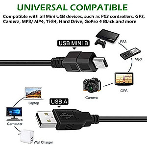 BATSOEASY 2 Pack 10ft PS3 Controller Charging Cable, USB 2.0 Type A to Mini B Cable Sync Cord for Sony Playstation 3 PS3/ PS3 Slim/PS Move Controllers, Cell Phones, Digital Cameras, TI-84 Plus CE etc