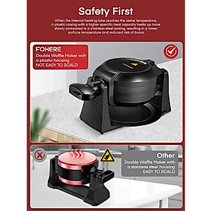 Waffle Maker, Belgian Waffle Maker Iron 180° Flip Double Waffle, 8 Slices, Rotating & Nonstick Plates, Removable Drip Tray Easy to Clean, Cool Touch Handle, Handle Lock for Easy Storage, 1400W (Red)