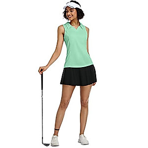 COOrun Polo T Shirts for Women Sleeveless Golf Polo Shirt Slim Fit Tennis Tops Lightweight Tennis Shirts,Light Green Large