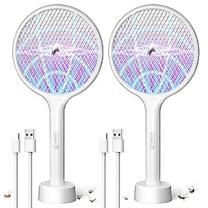 2Pack Electric Fly Swatter,4000V Bug Zapper Racket with 1500mah Battery Rechargeable,2 in 1 Fly Zapper & Purple Mosquito Killer Lamp with 3 Layers of Safety Net Suitable for Indoor and Outdoor