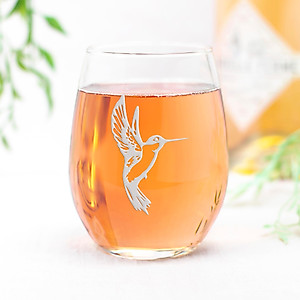 Hummingbird Stemless Wine Glass - Hummingbird Gift, Hummingbird Wine Glass