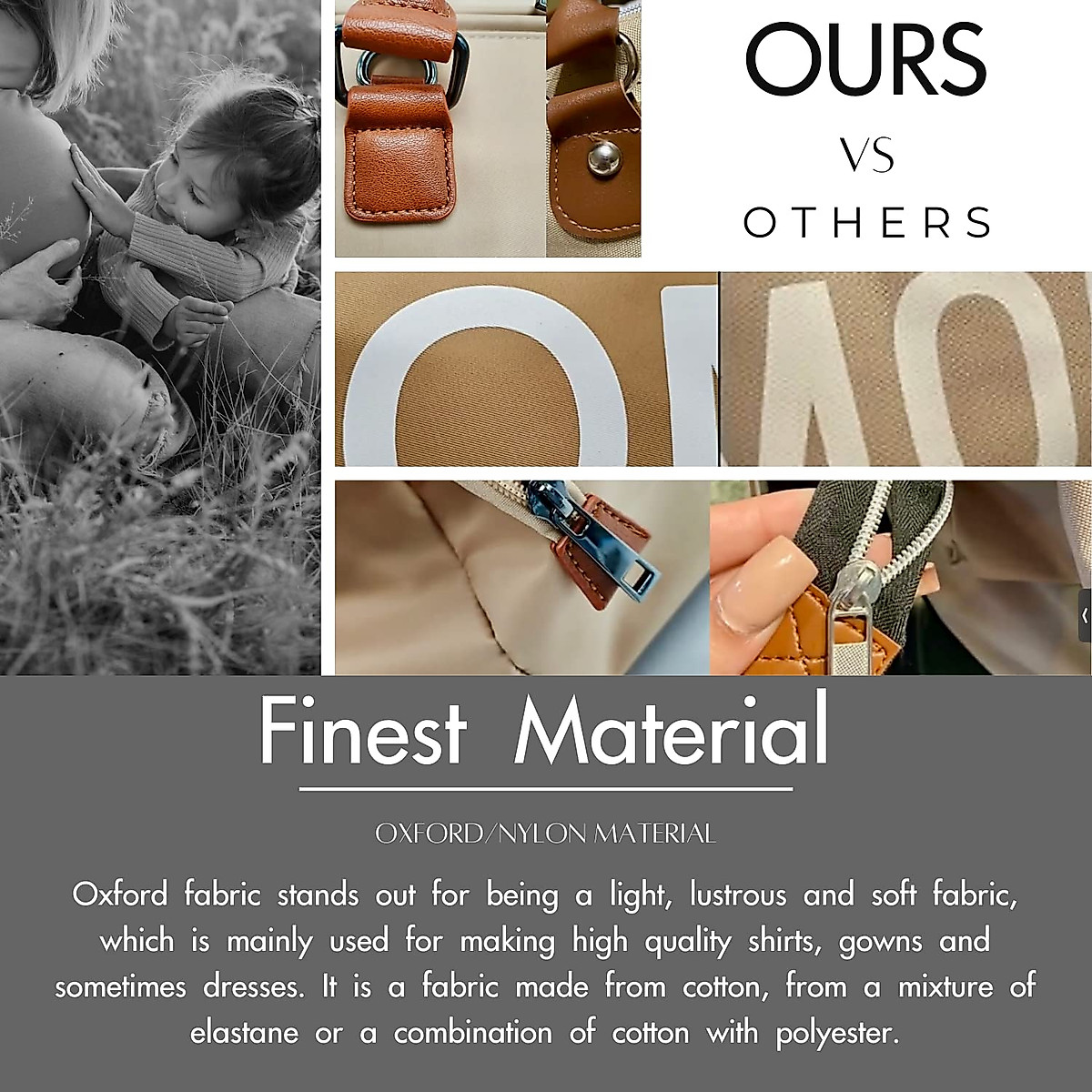 3 Set Diaper Tote, Bag for Overnight, Travel & Maternity, Waterproof XL Stroller Bag with Hook, Changing Pad & Burp Cloth