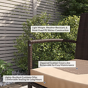 BELLEZE Rattan Patio Set 7 Piece, Slatted Wicker Dining Table and Chairs, Outdoor Furniture with Umbrella Cutout, Removable Cushions for Porch - Mariel (Brown)