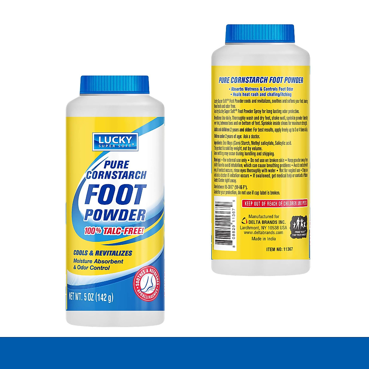 Lucky Super Soft Cornstarch Foot Powder, Talc-Free, Moisture Absorbing Odor Fighting Formula, Natural Protection Against Chafing - (12, 5-Ounce Bottles)