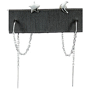 Sterling Silver Moon and Star Earrings - 925 Silver Double Piercing Earrings Set - Chain Earrings for Women - Second Piercing - Two Holes - Austin Down to Earth