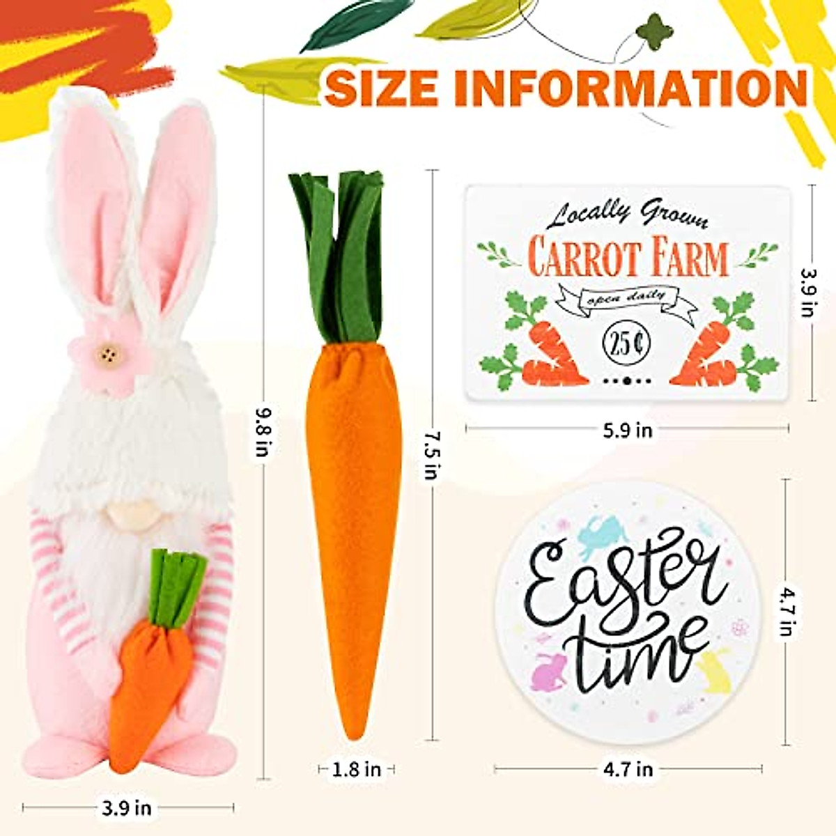 Easter Decorations - Easter Decor -6 Pieces Tiered Tray Decor Set Gnomes Plush,3 Carrots and 2 Wooden Signs Farmhouse Rustic Tiered Tray Decro for Home Table House Room