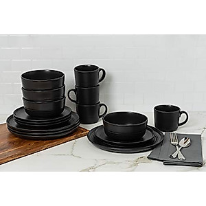 10 Strawberry Street Double Line 16 Piece Dinnerware Set, Matte Black