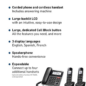 Panasonic Expandable Corded/Cordless Phone System with Answering Machine and One Touch Call Blocking – 2 Handsets - KX-TGB852B (Black)