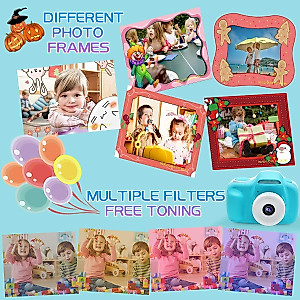 Camera with Flash for Kids Boys Age 3-9, Front Rear Dual-Lens Selfie Video Digital Camera for Preschool Children, Christmas Birthday Travel Toy Gifts for Toddler Boys 3 4 5 6 7 8 9 Years Old (Blue)