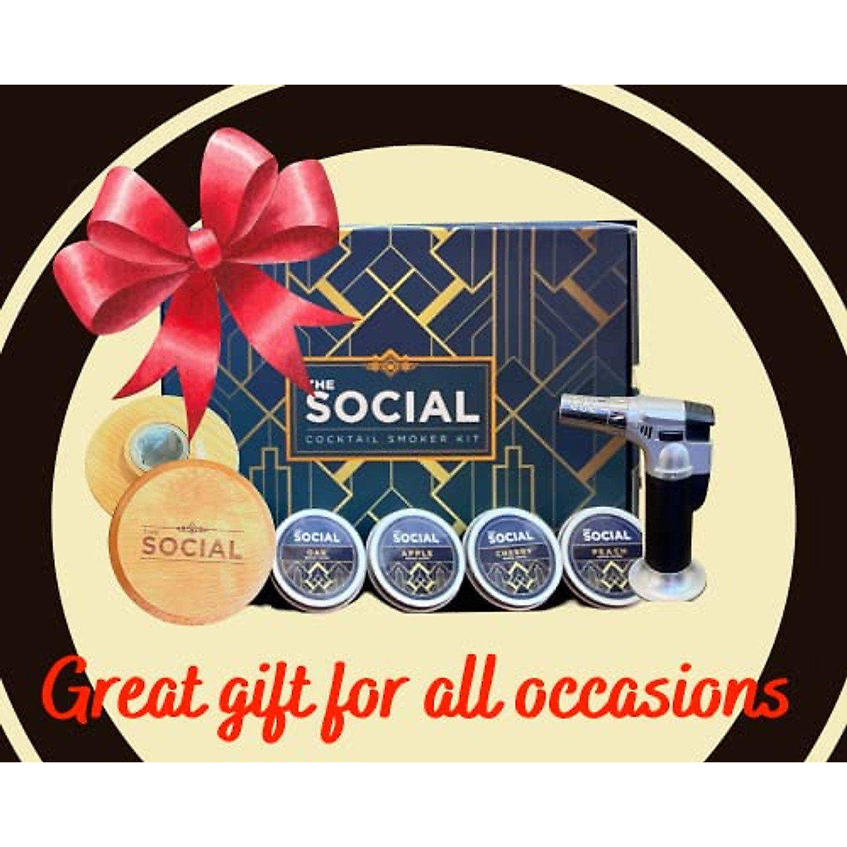 THE SOCIAL Cocktail Smoker Kit - with Torch and Wood Chips for Whiskey, Bourbon, Old Fashioned, Manhattan, infuse your favorite cocktails and wine. Perfect for entertaining and gifting!