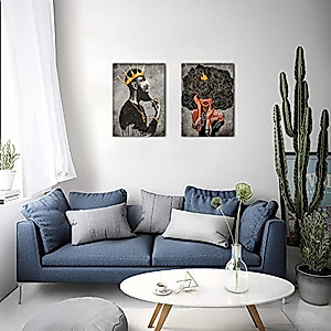 Framed African American Wall Art Black King and Queen Men Women Girl Canvas Wall Art Painting Picture Artwork Inspirational Afro Poster Wall Art Decor for Living Room Bedroom Office Home Decoration