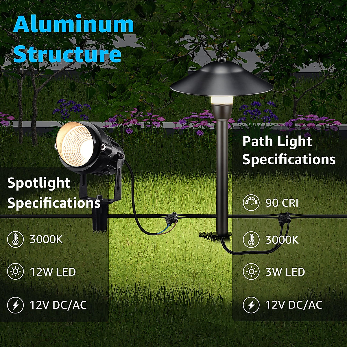 SUNVIE LED Landscape Lights Low Voltage Pathway Lights 12V Landscape Lighting Kit Aluminum Low Voltage Landscape Pathway Lights with Stake Waterproof for Walkway Yard Garden, 12 Pack with Connectors