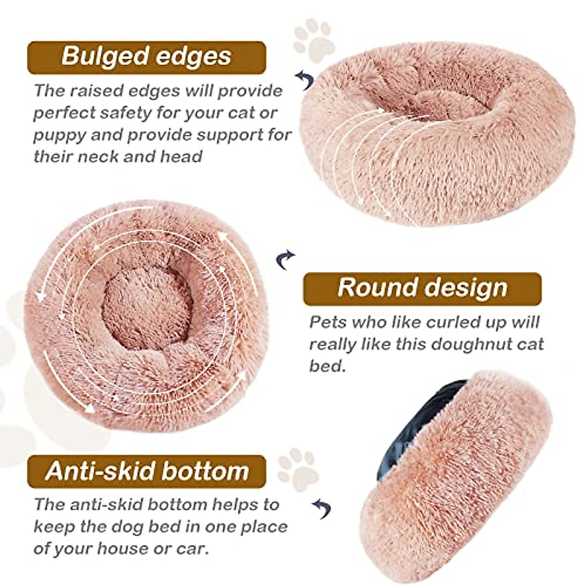 CAPSCEOLL Warm and Calming Dog Bed Washable Dog Bed Round Donut Dog Bed Soft Fluffy 23 Inches Anti-Anxiety Bed for Small Medium Dogs and Cats,Skin Pink