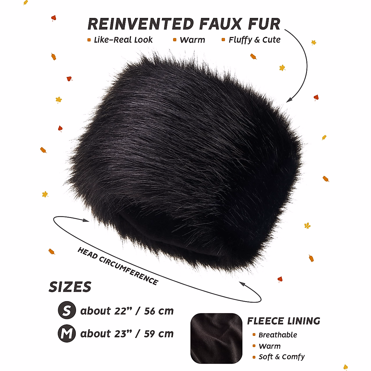 Futrzane Classic Cossack Hat - Faux Fur Hats for Women - Warm Furry Russian Hat (M, Black Classic)