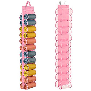 Lirex Hanging Yoga Legging Storage Organizer with 24 Pockets, Foldable Oxford Cloth Hanging Closet Organizer Shirts Jeans Storage Hanger Socks Holder for Family Closet Bedroom, Pink