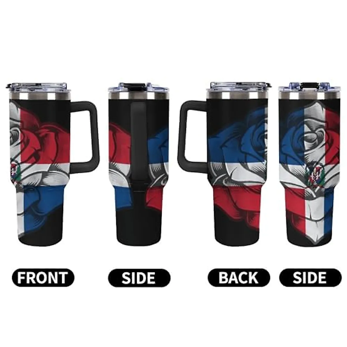 Rose Dominican Republic Flag 40 Oz Tumbler with Handle And Straw Lid,Insulated Reusable Stainless Steel Travel Glass Mug 40 Ounces