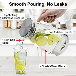 Glass Pitcher with Lid and Handle,68 OZ Glass Water Jug with Spout for Cold&Hot Drinks - Heat Resistant Borosilicate Crystal Clear Glass Carafe for Sangria, Coffee, Brewed Tea, Juice, and Beverage