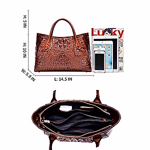 PIJUSHI Women Handbags Crocodile Purse Designer Top Handle Satchel Handbags For Women (5002A, Brown)