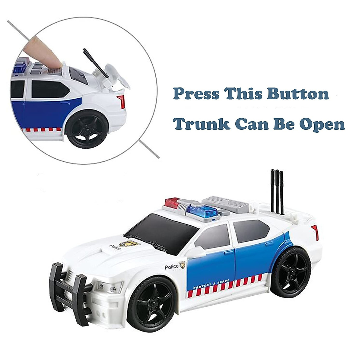 YEAM Police Car Toy Plastic Pursuit Rescue Vehicle with Sirnes Sound and Light for Kids Toddlers Boys 1:20 (Blue)