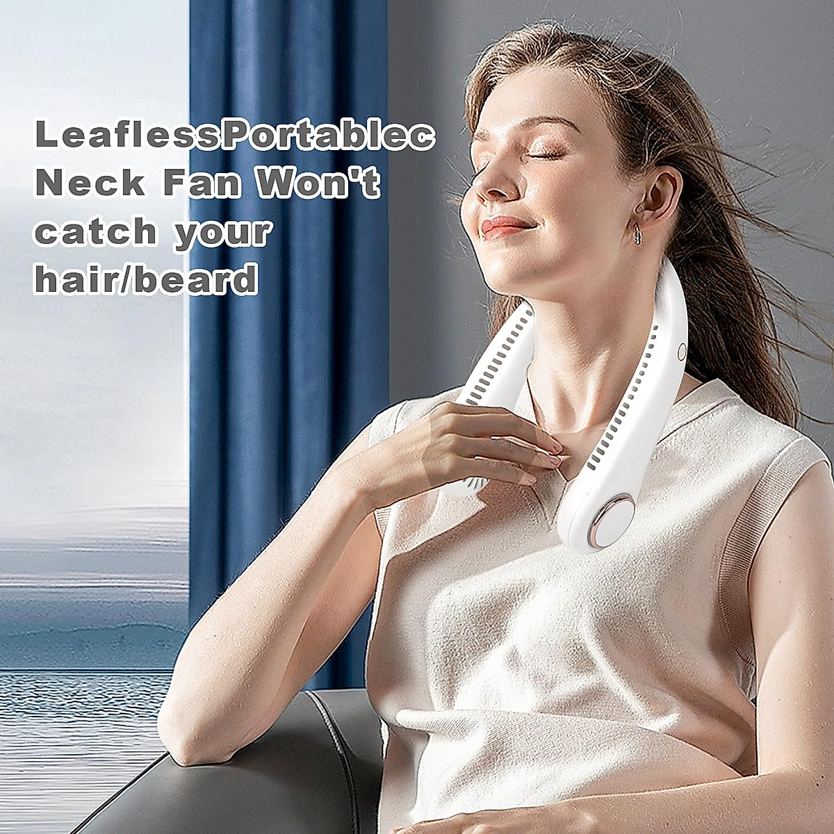 Coastacloud Portable Neck Fan, Rechargeable Turbo Bladeless Fan, 3 Speeds Adjustment 360° Cooling Airflow, Hands Free Wearable Personal Fans for Outdoor Travel Office