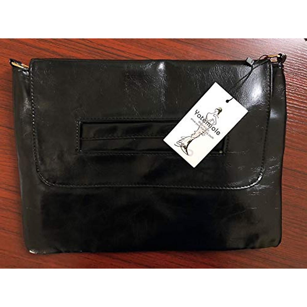 Yatemiole Womens Leather Envelope Clutch Handbag with Shoulder Strap (Black)