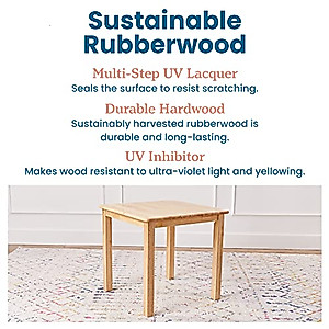 ECR4Kids 24in x 24in Hardwood Table and Chairs, 12in Seat Height, Kids Furniture, Natural, 3-Piece