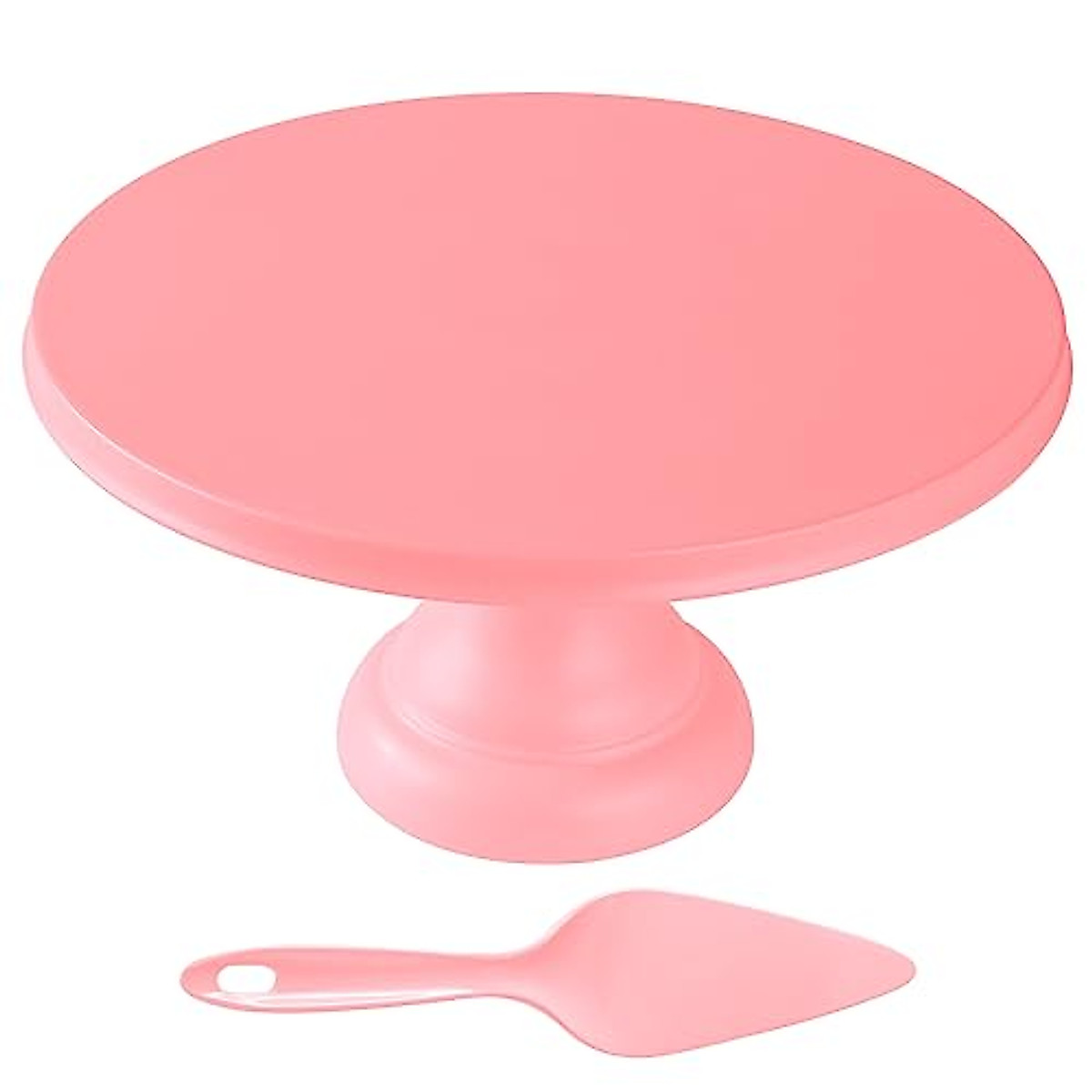 Round Cake Stand 9.84 Inch with Spatula, Salmon Colored Cupcake Stand Bamboo Fiber, Dessert Display Plates for Snacks, Cookies, Candy Dish for Birthday Parties, Weddings, Baby Shower