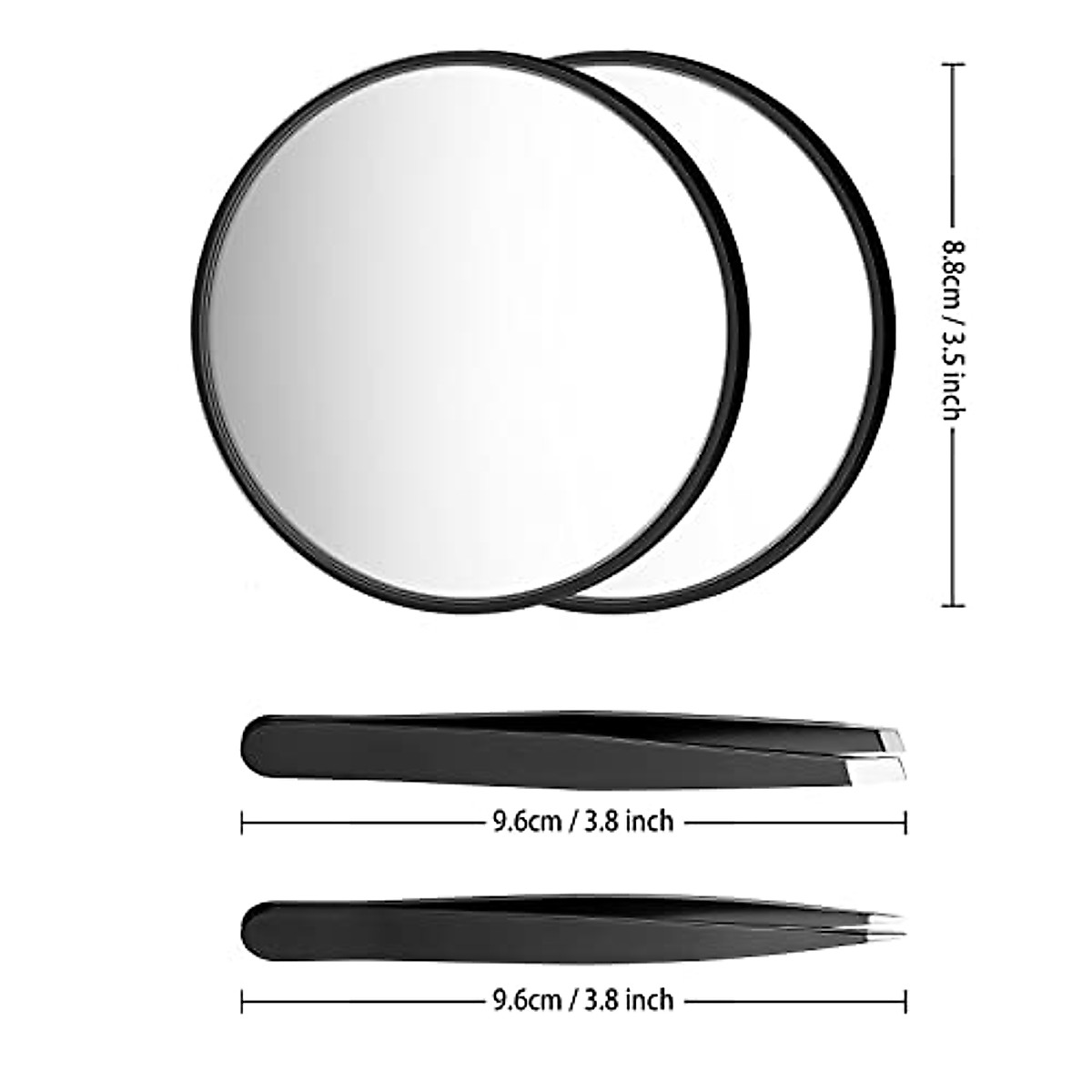 Funtopia Magnifying Mirror, 3.5 Inch 20X Mirror and 10X Magnifier Mirrors with 2 Suction Cups, Small Travel Magnifying Mirror and Tweezers Kit for Eyebrow Tweezing, Blackhead Blemish Removal (Black)