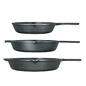 Lodge Seasoned Cast Iron 3 Skillet Bundle. 12 inches and 10.25 inches with 8 inch Set of 3 Cast Iron Frying Pans