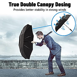 MOM Selected Windproof Travel Umbrella,Portable Umbrella with one Button for Auto Open and Close, Folding Umbrella with Inverted Design & Anti-bounce Closing Umbrella, Double Vented Canopy for Men & Women