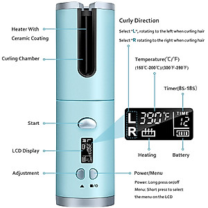 AURUZA Unbound Cordless Automatic Hair Curler, Anti-Tangle Wireless Auto Curling Iron Wand,Portable USB Rechargeable Spin Curler Ceramic Barrel Rotating for Long Hair,Fast Heating for Hair Styling