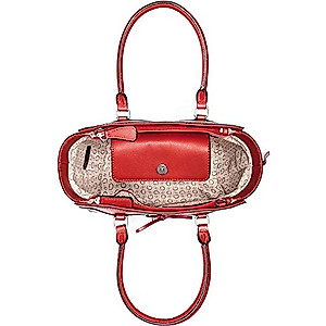 GUESS Women's Smoke Logo Satchel Tote Bag Handbag - Red/Brown