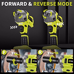 RYOJEGK 443Ft-lbs Compact Cordless Impact Wrench Set,600N.m Brushless Impact Gun 1/2 Drive 3-Speed Reversible With 2×4.0Ah Battery & Fast Charger，Llave De Impacto Inalambrico For Car Lug Nuts & Home