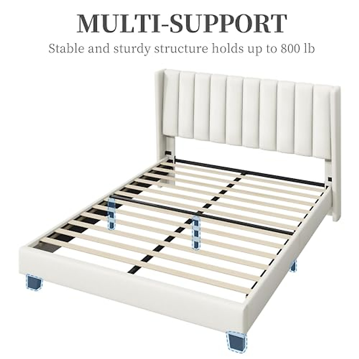 Yaheetech Full Bed Frame Upholstered Platform Bed with Fabric Headboard, Wing Edge Design/Non-Slip and Noise-Free/Wooden Slats Support/No Box Spring Needed/Easy Assembly, Beige Full Bed