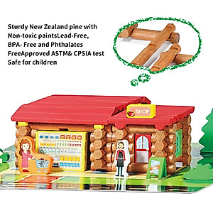 Wondertoys 239 Pieces Real Wood Logs Set Ages 3+, Classic Building Log Gift Set for Boys/Girls– Creative Construction Engineering - Top Blocks Game Kit - Preschool Education Toy