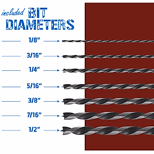Fulton 12 inch Extra Long Brad Point Drill Bit Set with 7 Total Drill Bits • Ideal for Wood • PVC • Resin • Composite • MDF and Drywall (Sheet Rock) Materials